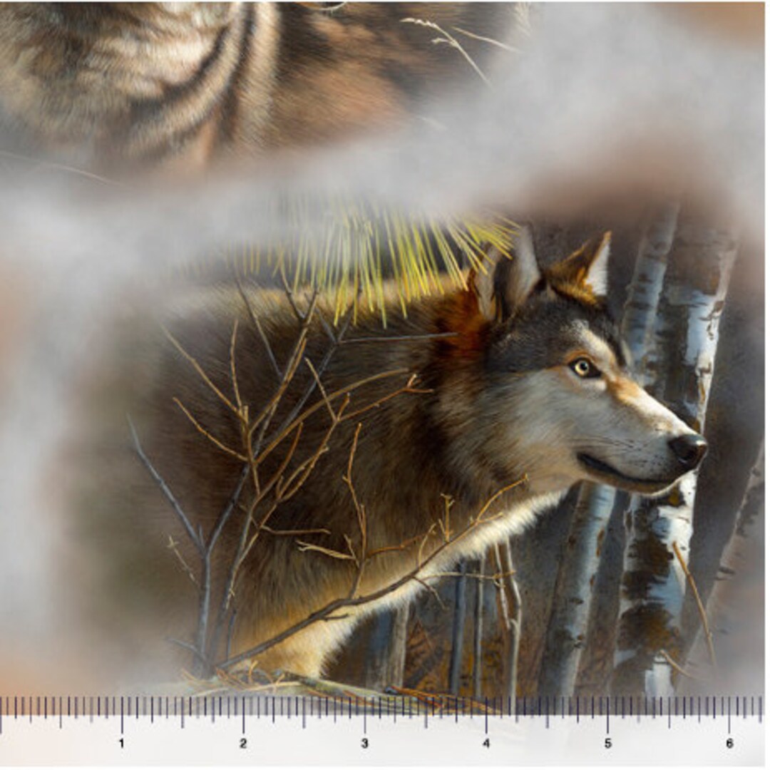 Wolf Fabric / Majestic Wolves Wolf Vignettes on Light Gray by QT ...