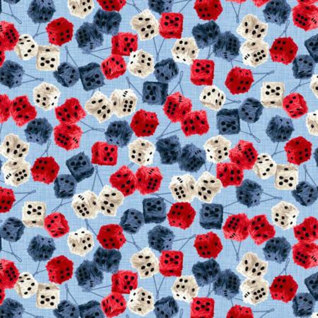American Muscle Patriotic Furry Dice / Classic Cars on Navy Fabric by ...