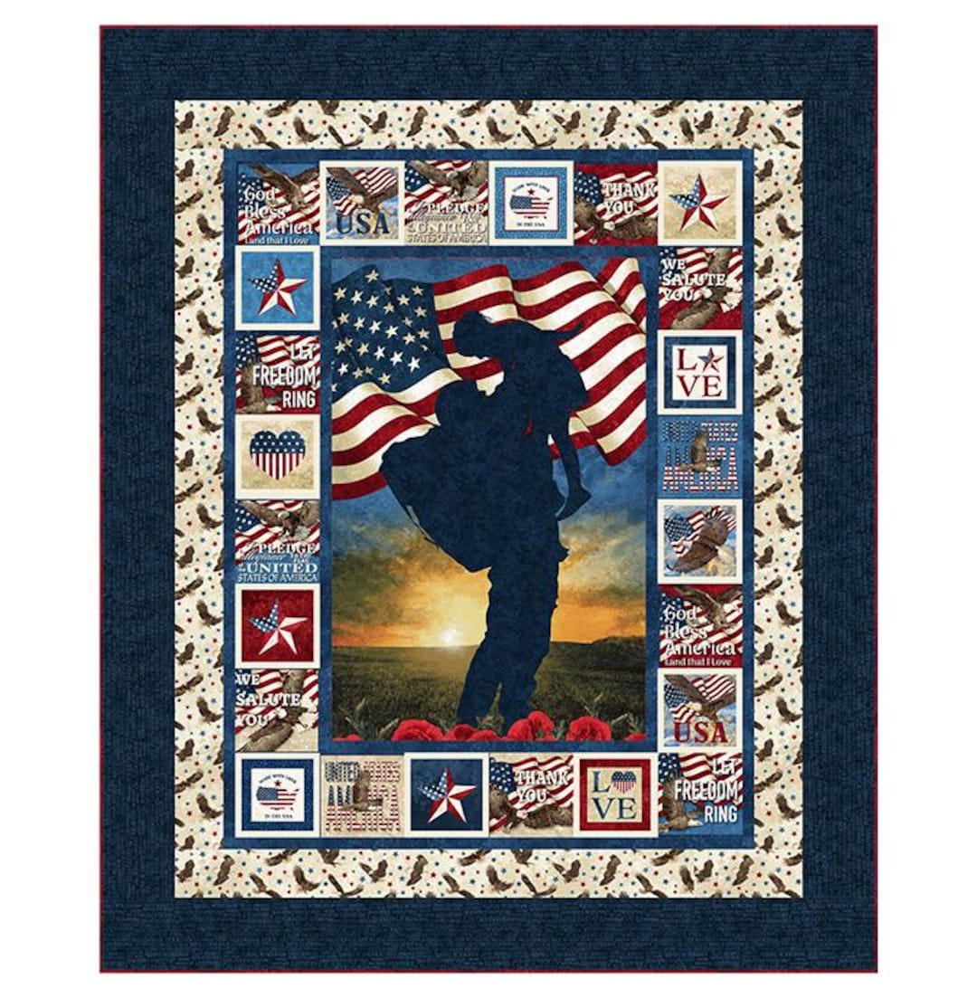 Military Quilt Around the Block Quilt Kit / Patriotic Soldier Coming ...