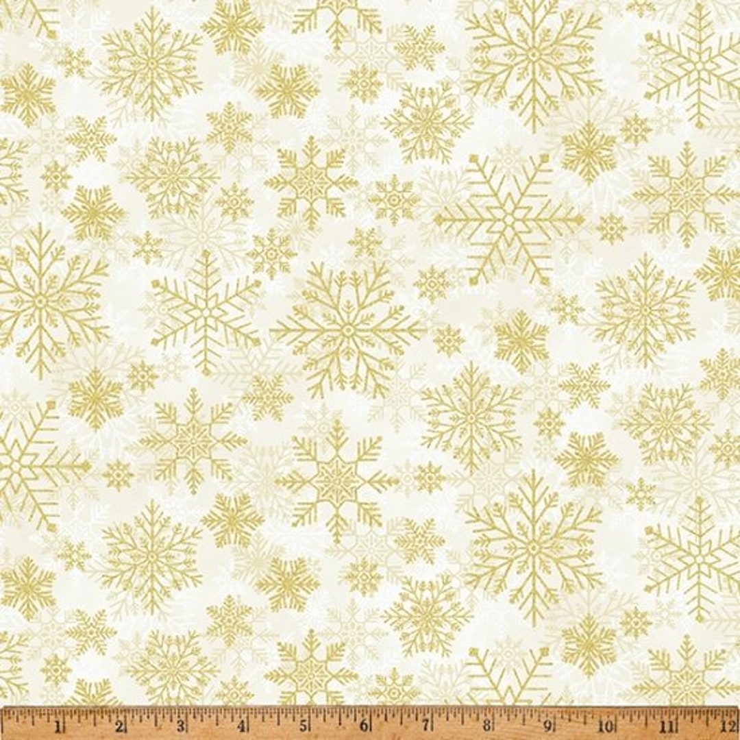 Snowflakes on Cream W/gold Metallic / Winter's Eve Collection Hoffman ...