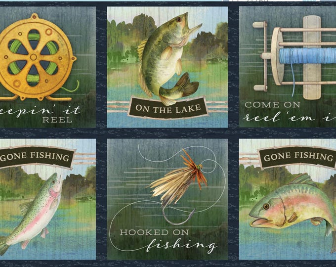 Fishing Fabric Panel / Fishing 24" Block Panel Gone Fishing by ...