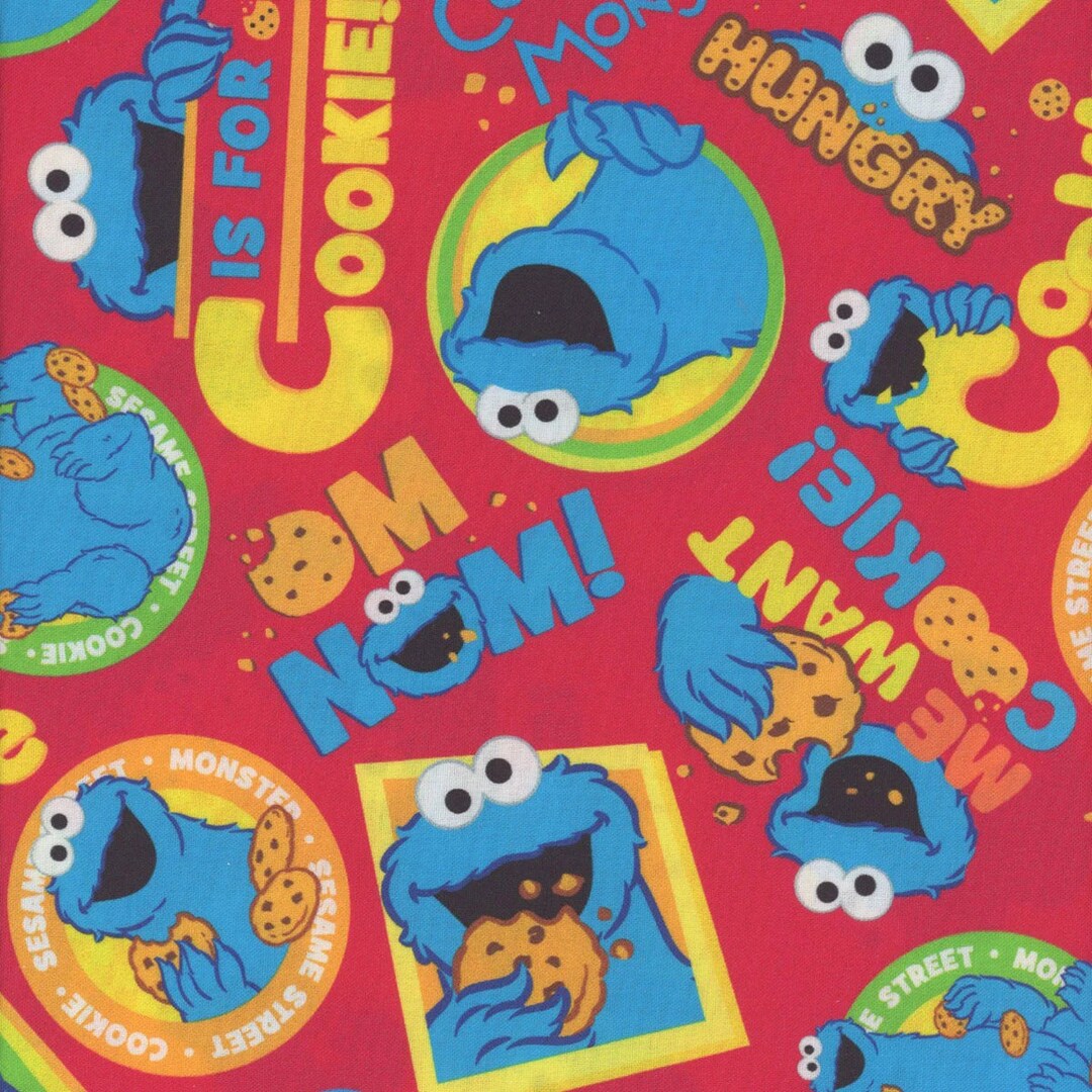 Sesame Street Fabric / Cookie Monster on Red Fabric by QT Fabrics ...