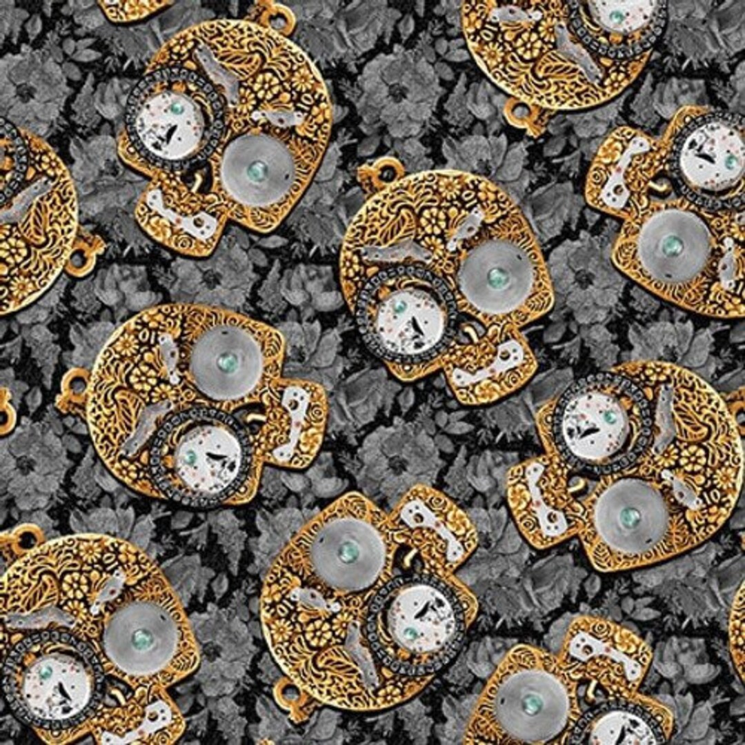 Steampunk Fabric, Skulls & Gears Fabric / Time Travel Collection by ...