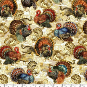 Wild Turkey Allover Fabric by the Yard / Turkeys Fabric Harvest ...