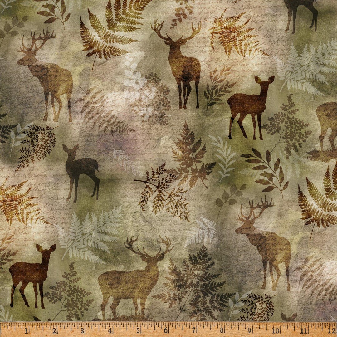 Deer Silhouettes Fabric / Forest Fawn by Hoffman Fabrics, in Animal Paw ...