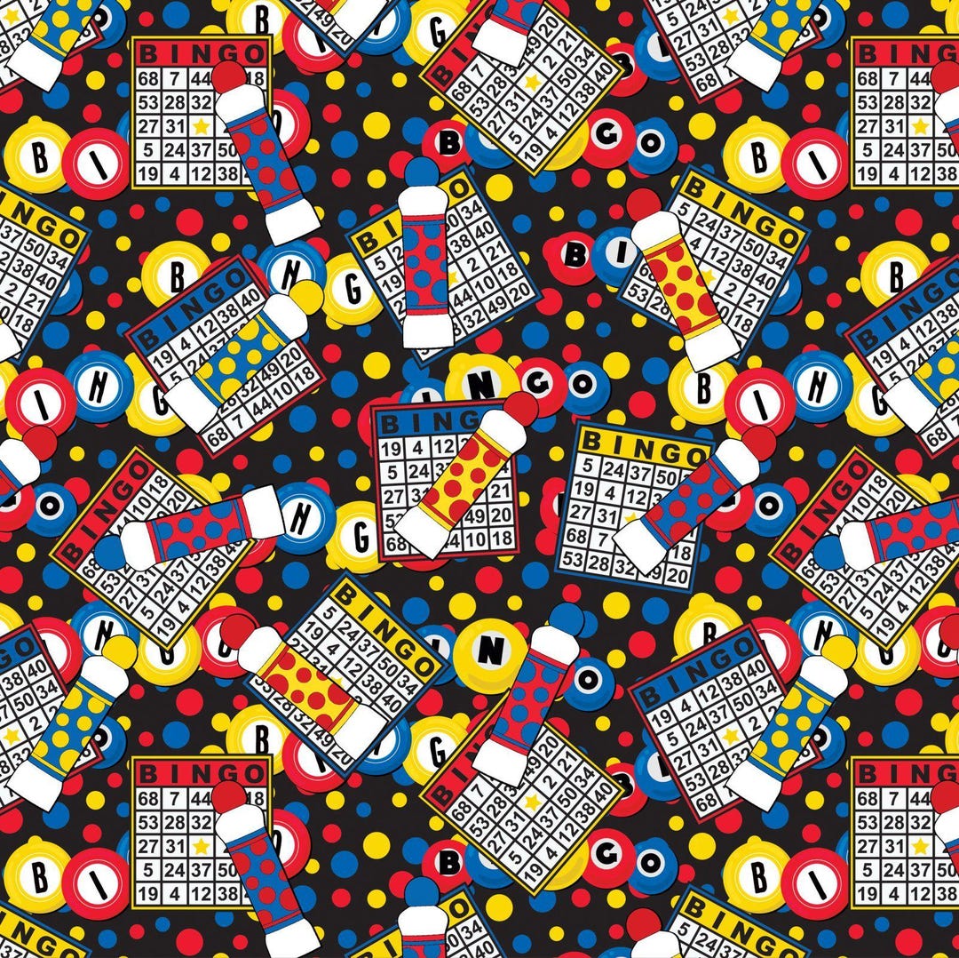 Bingo Fabric by the Yard / Bingo and Dabbers Cards on Black by David ...