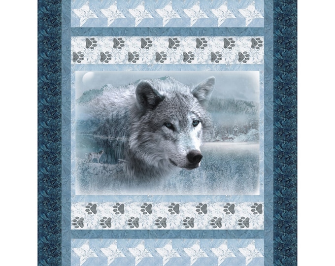 Wolf and Snowflakes Quilt Kit / Winter Wolf Fabric for Quilt Top and ...