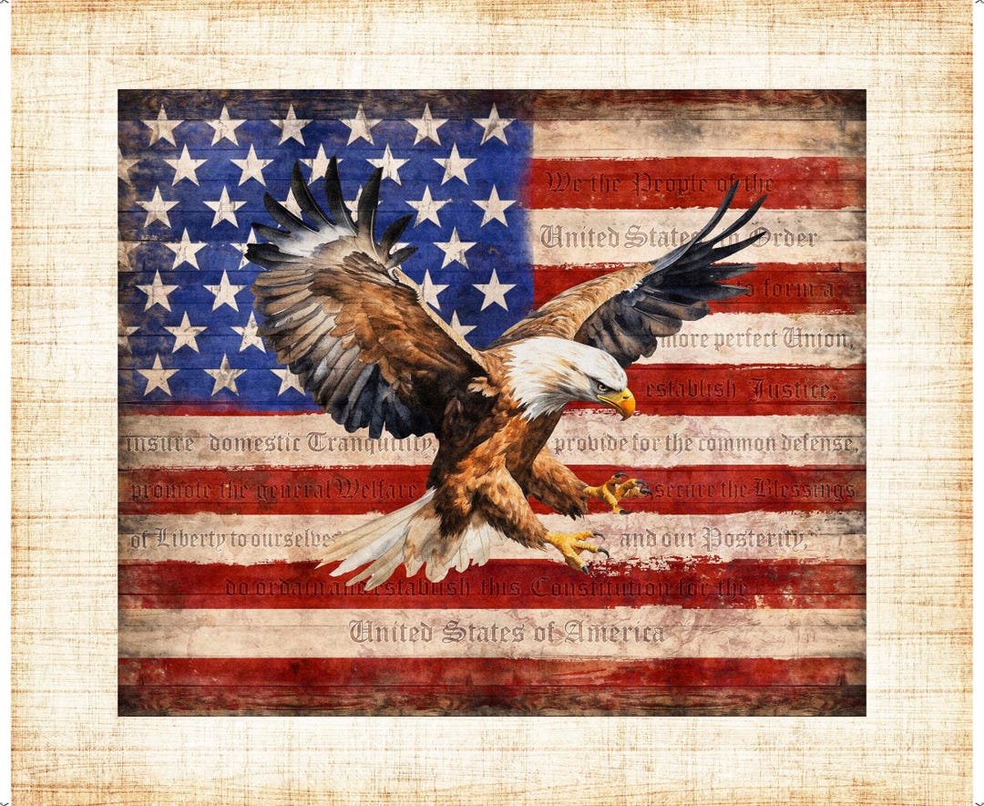 Eagle Fabric Panel / Eagle and Flag 36" Panel Patriot Constitution ...
