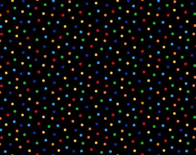 Multi Colored Polka Dots on Black Fabric, Polka Dot Fabric by Timeless ...