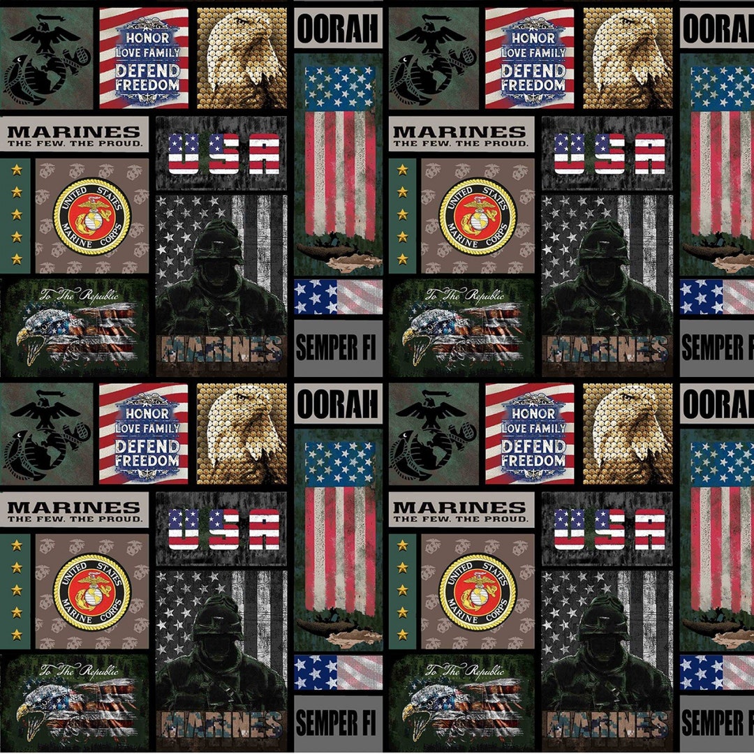 Marines Military Fabric / Marines Block Sykel Military Quilt Fabric ...