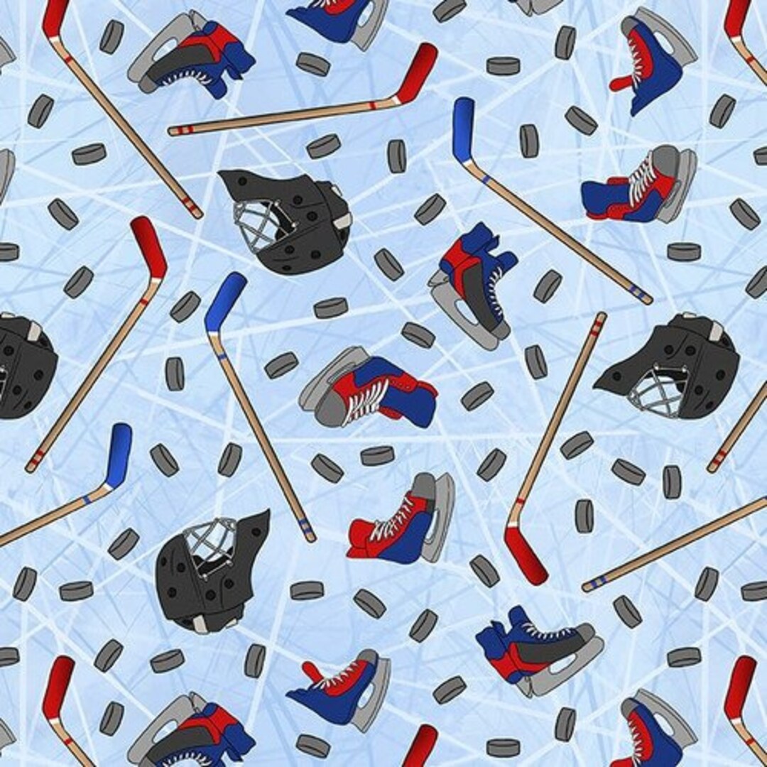 Hockey Fabric / Game on Hockey Motifs on Ice Fabric by the Yard by ...
