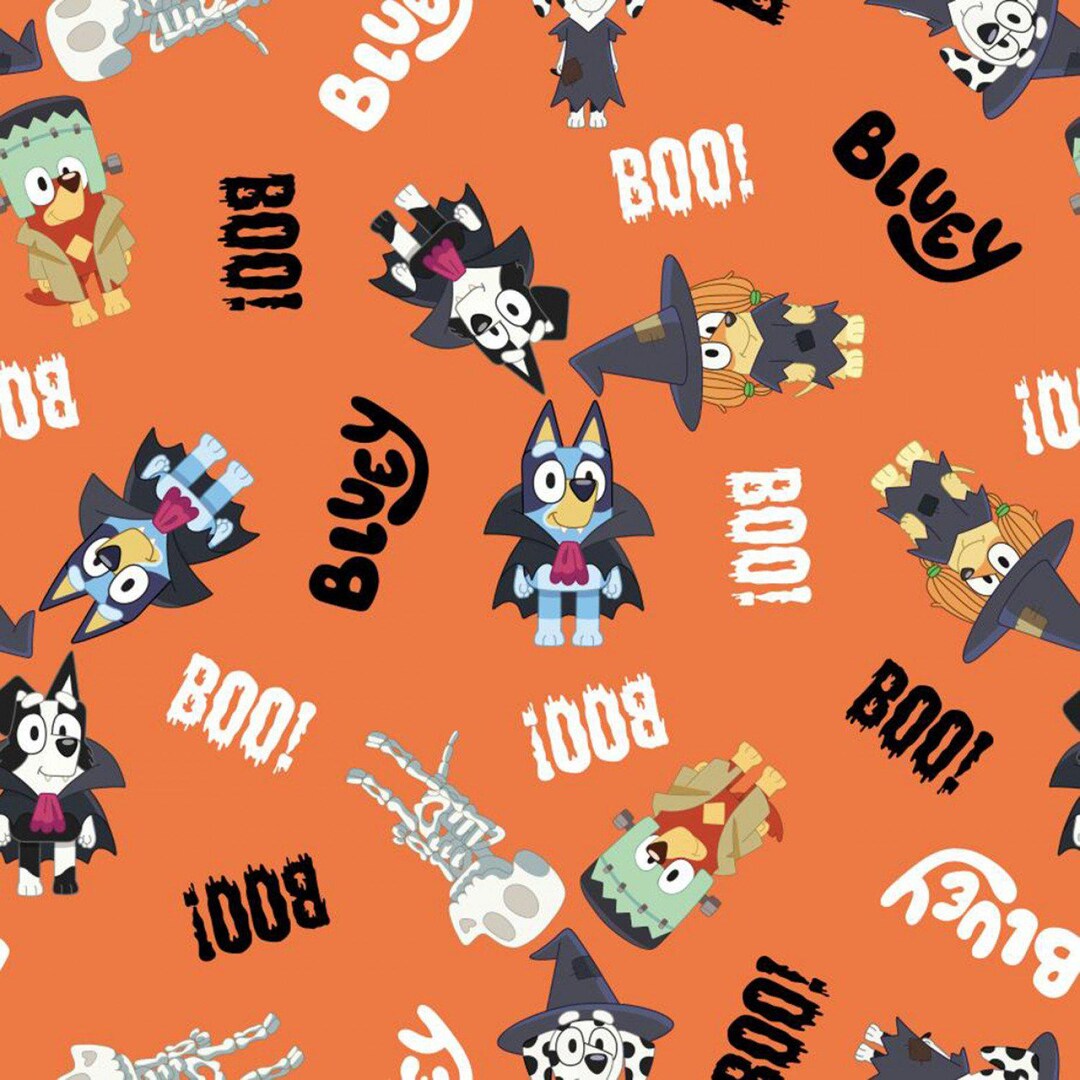 Bluey Halloween Fabric - Bluey Halloween Costume on Orange by Springs ...