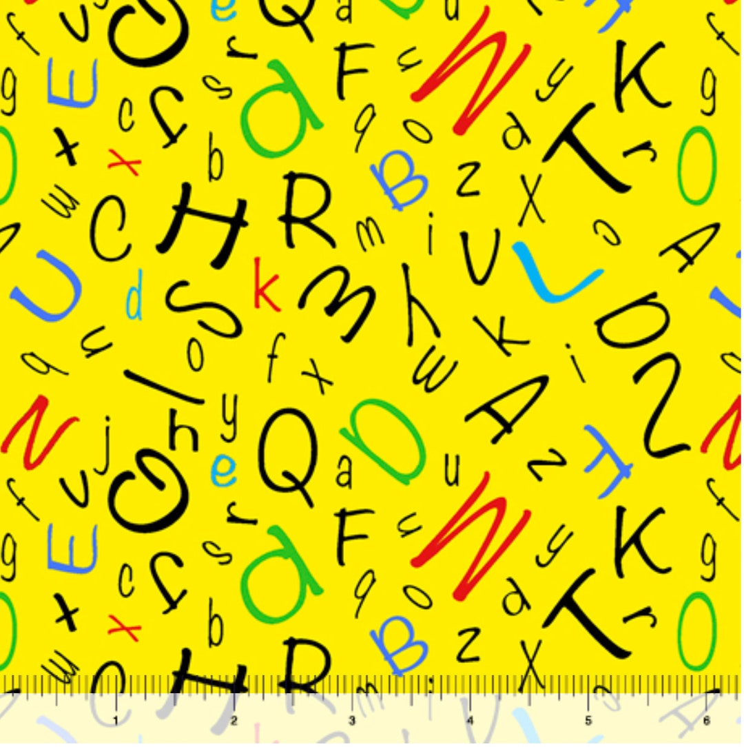Alphabet Soup, Alphabet Toss on Yellow Fabric by the Yard From QT ...