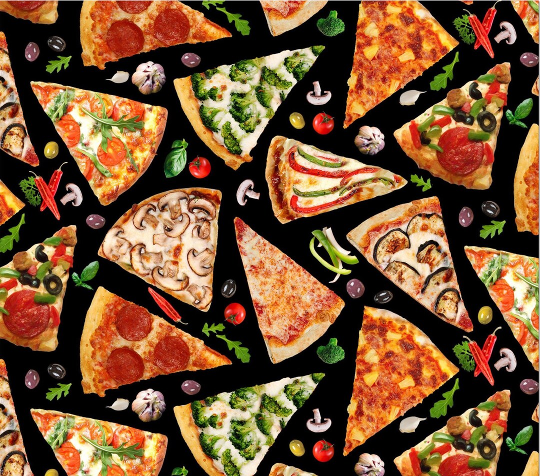 Pizza Fabric / Foodie Pizza Yardage / Food Fabric / Pizza Slices Fabric ...