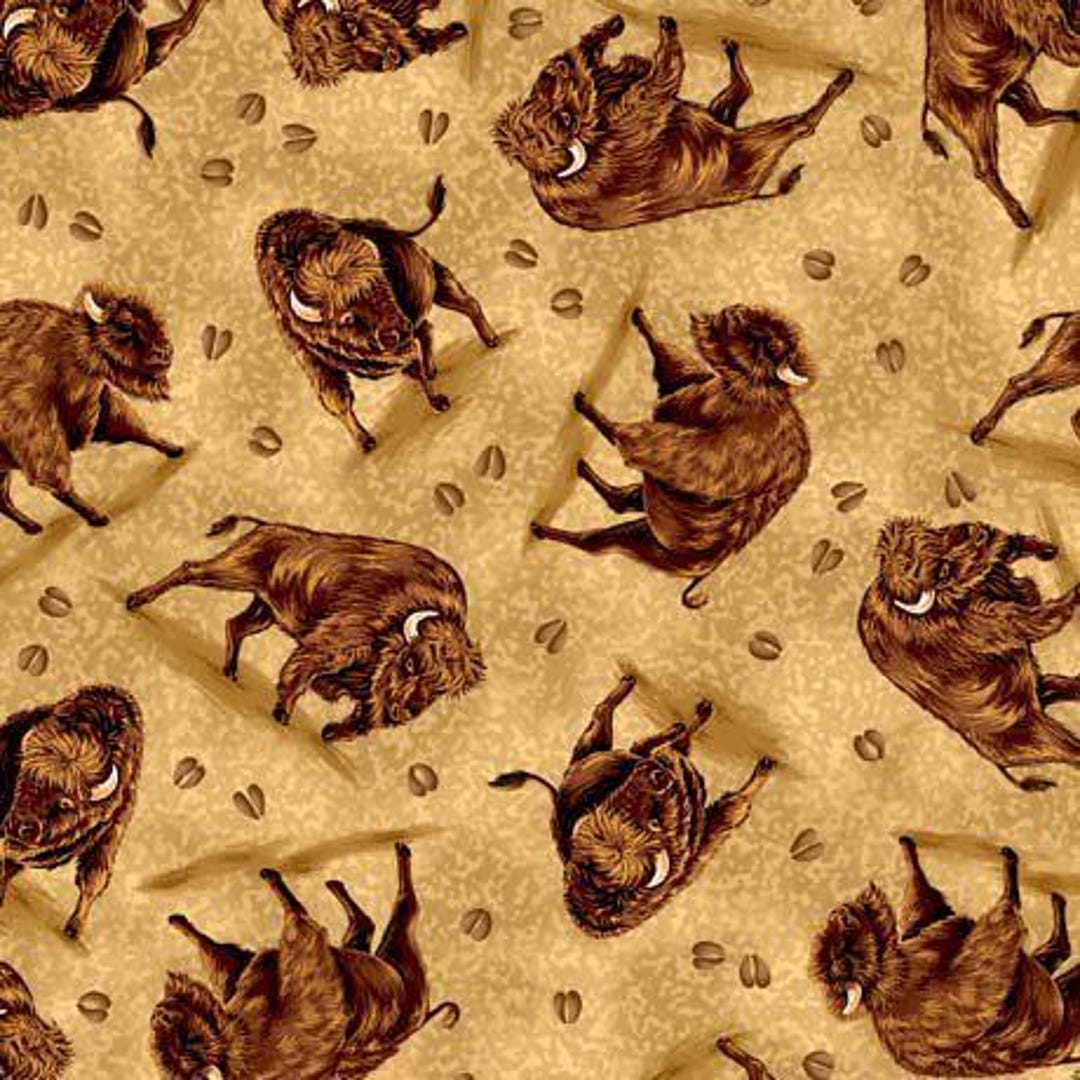 Tossed Bison Wild Bison Fabric by QT Fabrics in Animals Big Gamae Bison ...