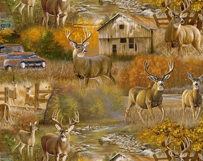 Fall Scene Deer Fabric / David Textiles AL-3751-1 Hunting Quilt by the ...