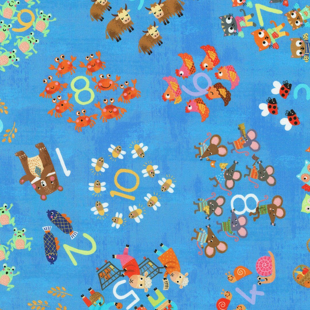 Numbers on Blue Fabric Fun 2-3 Collection by the Yard From Robert ...