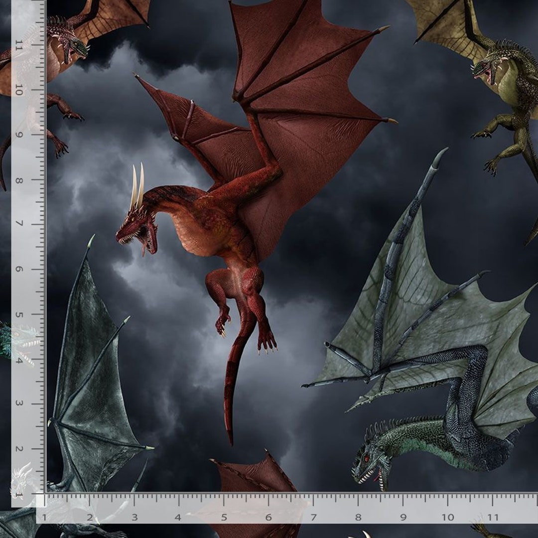 Dragon Battle Fabric by the Yard / Dragon's Lair Collection by Timeless ...