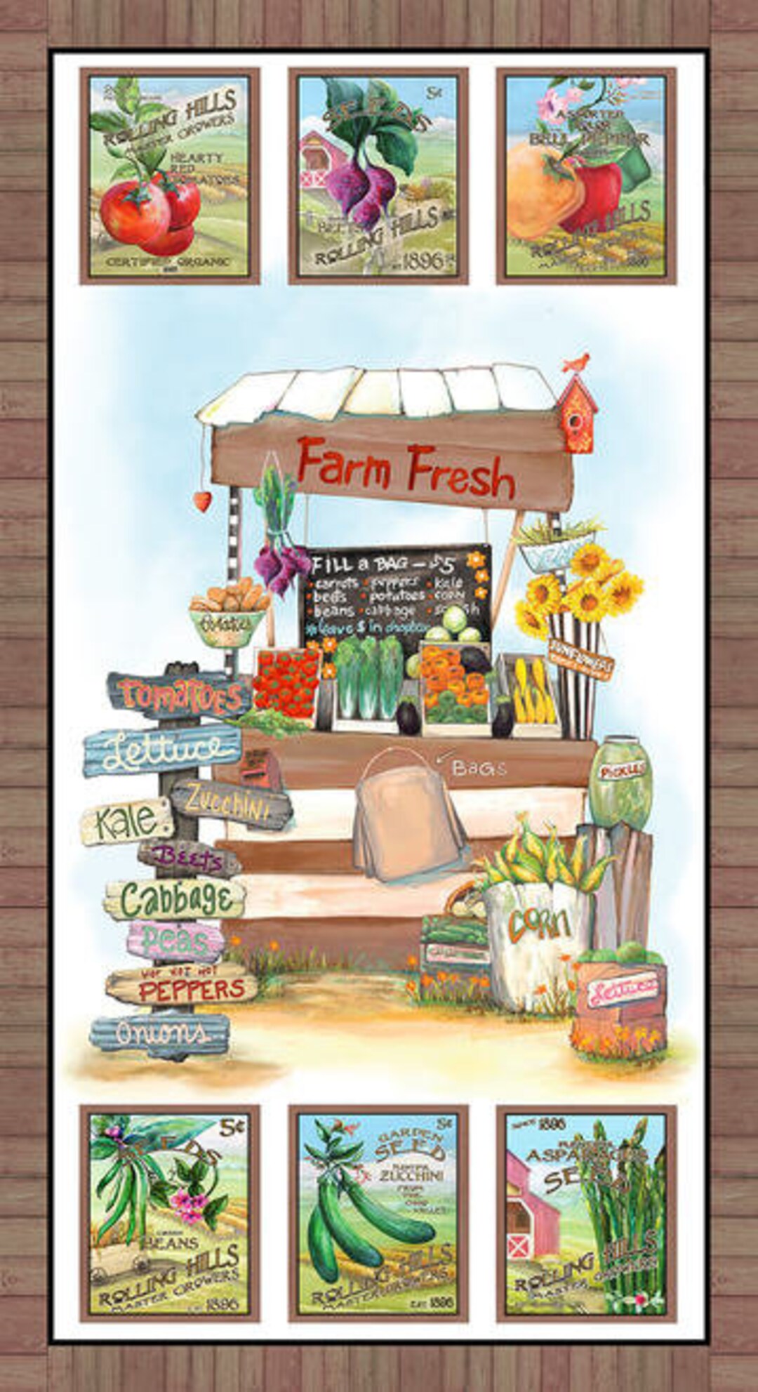 Veggie Stand Panel 24" Veggie Garden, Blissful Bounty Food Fabric by ...