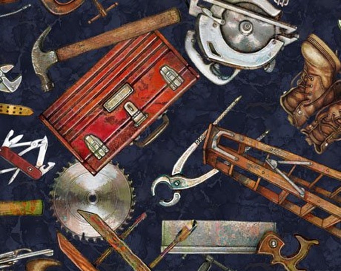 Tossed Tools on Navy Fabric / Measure Twice Collection by Quilting ...