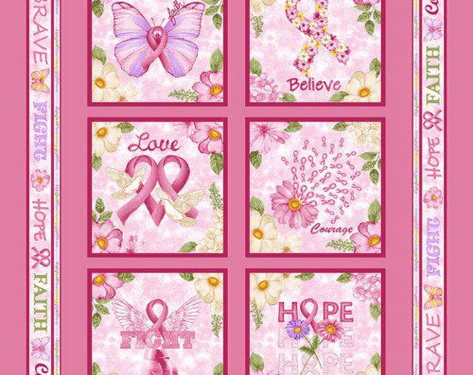 Breast Cancer Awareness 36" Block Fabric Panel Pink Power Collection by ...