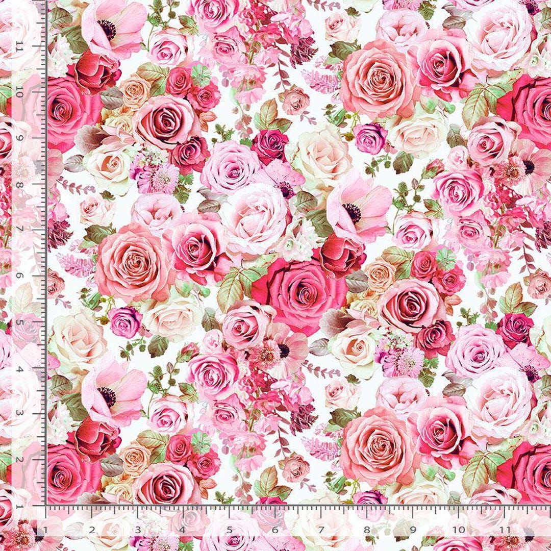 Rose Bouquet on Cream Bellerose Collection by Timeless Treasures Floral ...