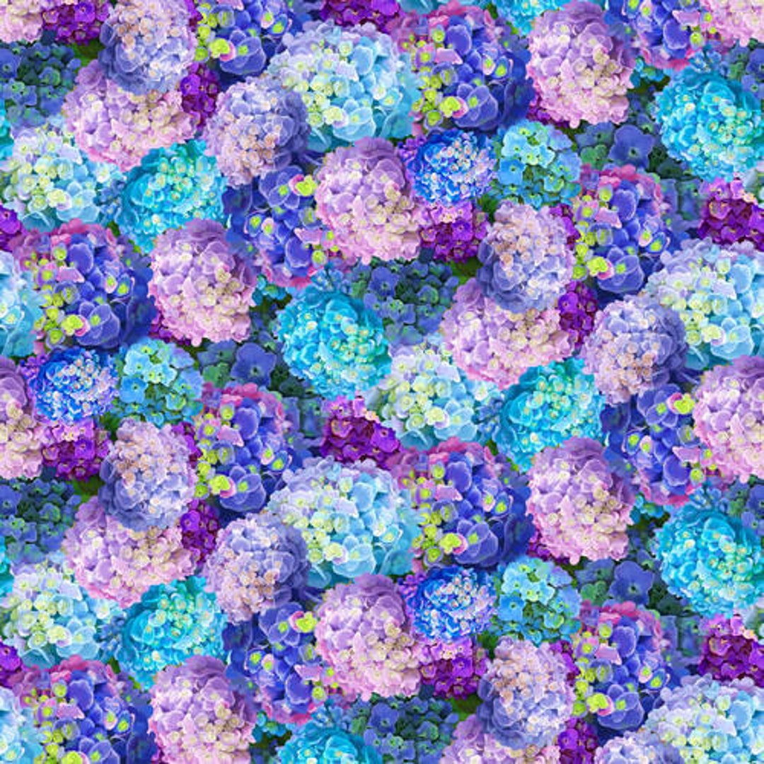 Hydrangea Packed Floral Abstract Pastel Fabric, Hydrangea Garden ...