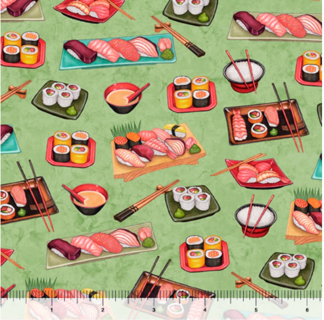 Sushi Fabric / Sushi Platter Fabric by the Yard / Food Fabric / Order ...