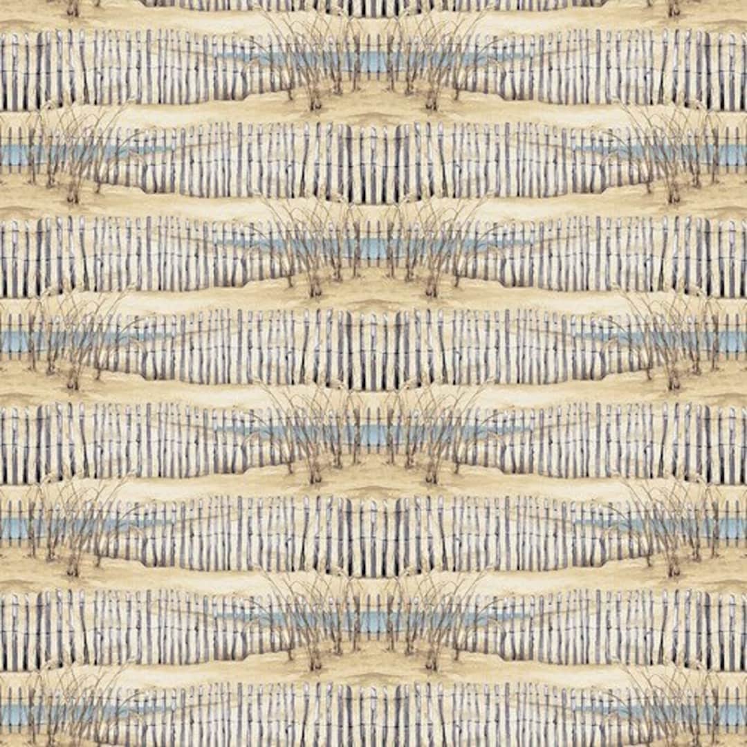 Beach Fence on Sand Fabric / Ocean Life Fabric by the Yard / Ocean ...