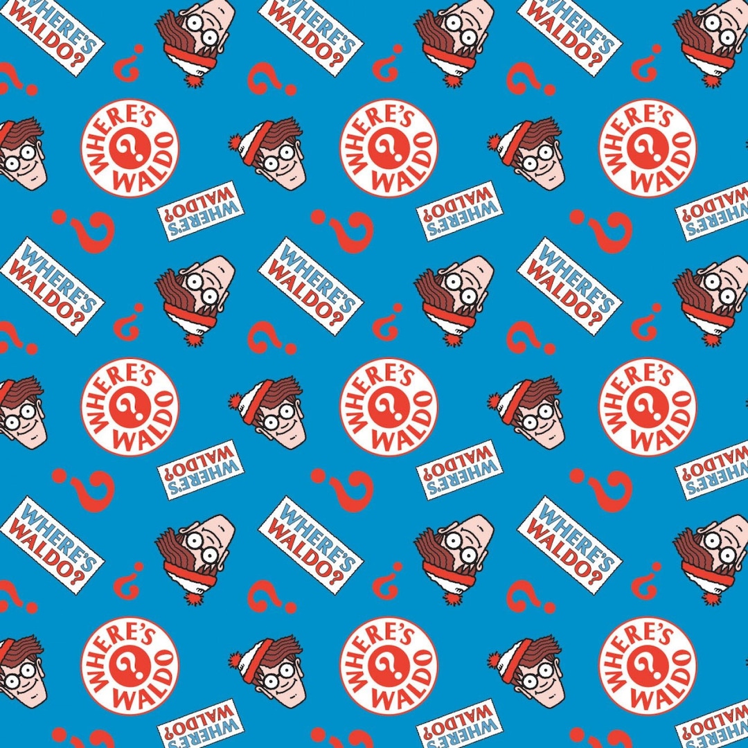 Where's Waldo Fabric / Where's Waldo Head Toss on Blue Fabric by ...