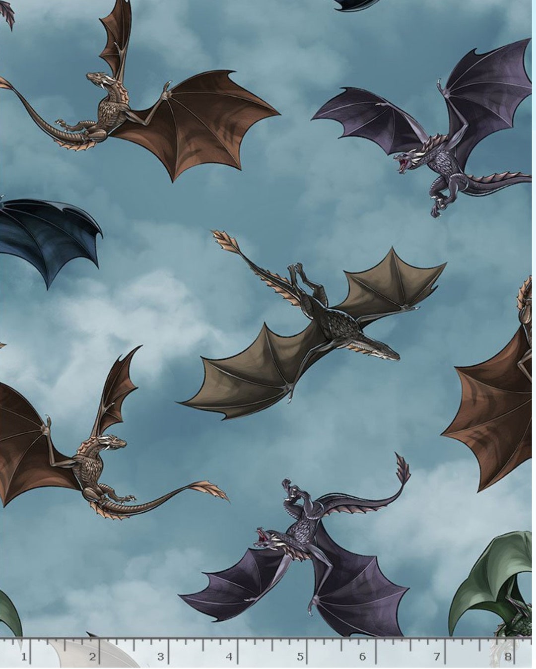 Dragon Fabric by the Yard & Fat Quarters / Dragons on Sky Fabric by ...