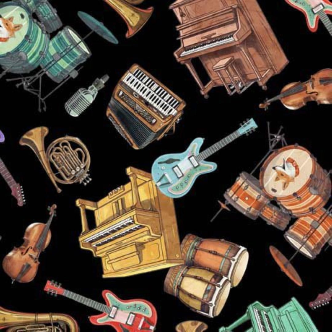 Music Instrument Toss, Guitar, Piano, Bongo Drums Instrument Quilting ...