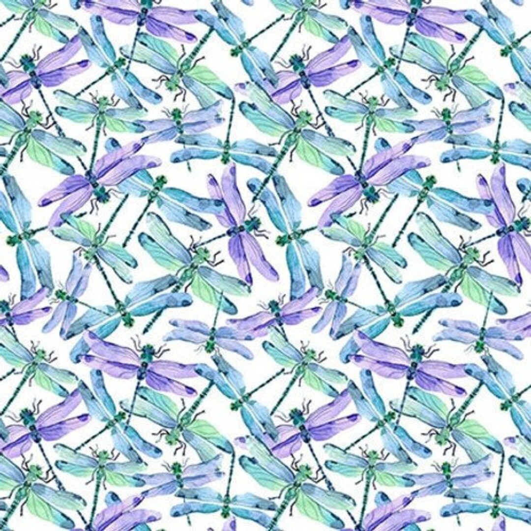 Dragonfly Fabric Gypsy Flutter Flutter Overall Dragonflies on White ...