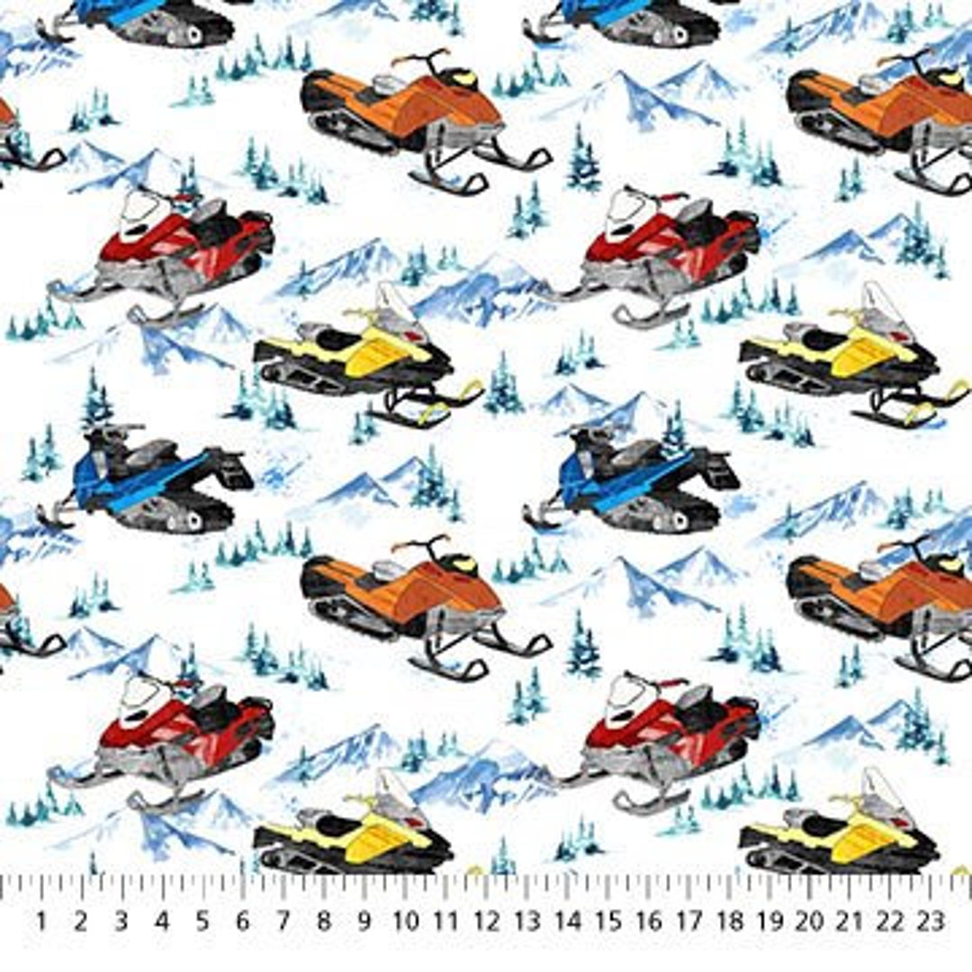 Snowmobiles Fabric / Snowmobiles on White Winter Sports by Northcott ...