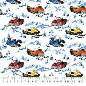 Snowmobiles Fabric / Snowmobiles on White Winter Sports by Northcott ...
