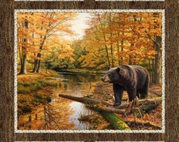 Bear, Moose, and Deer in Autumn 28" Panel Fall Wilderness by Northcott ...