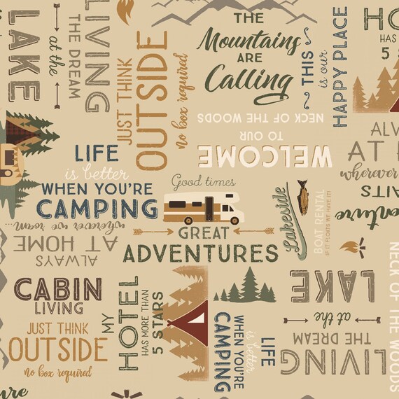 Living the Dream Camping Affirmations on Light Khaki Fabric by - Etsy