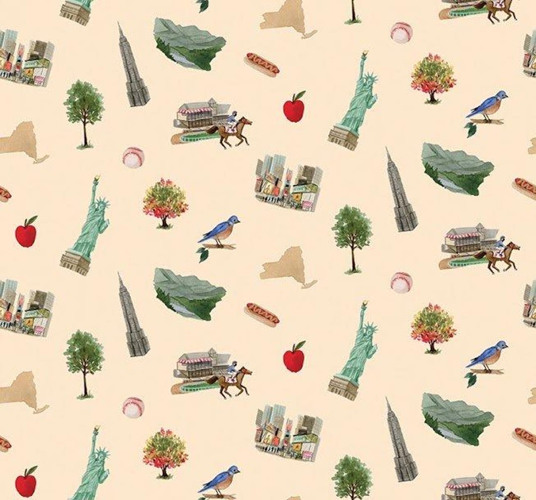 New York State Icon Toss on Cream, I Love New York by Riley Blake ...