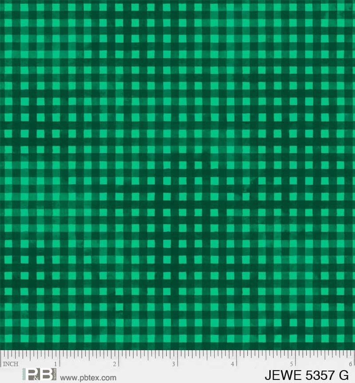 Green Gingham Check Fabric, Jewel by P&B Fabrics Cotton Tonals Blender ...