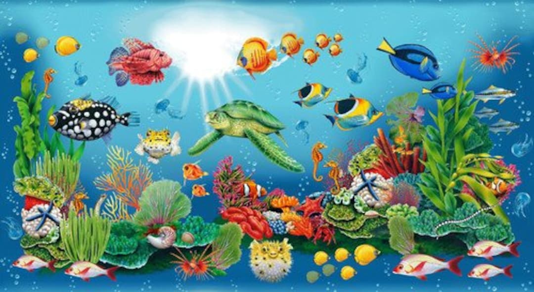 Coral Reef Ocean 24" Panel Reef Life Sea Life Quilt Fabric Panel by ...