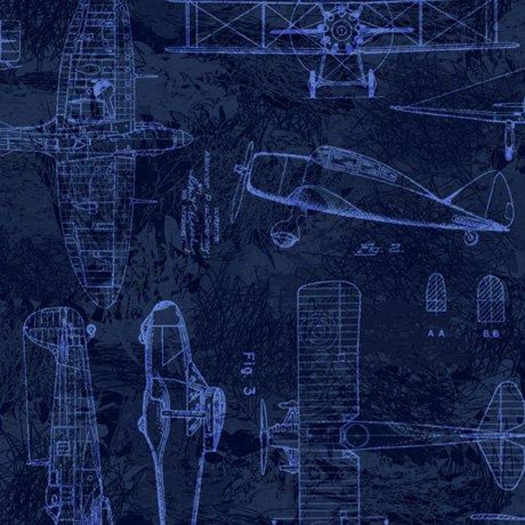 Airplane Fabric, Blueprint Fabric, Airplane Toile on Navy by QT Vintage ...