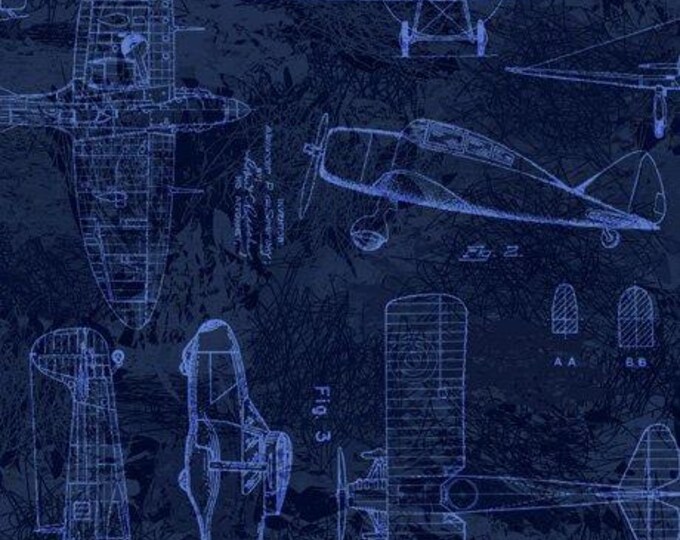 Airplane Fabric, Blueprint Fabric, Airplane Toile on Navy by QT Vintage ...