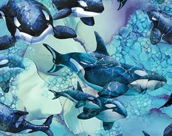 Swimming Orcas Fabric / Whale Song Fabric by the Yard / the Reef From ...