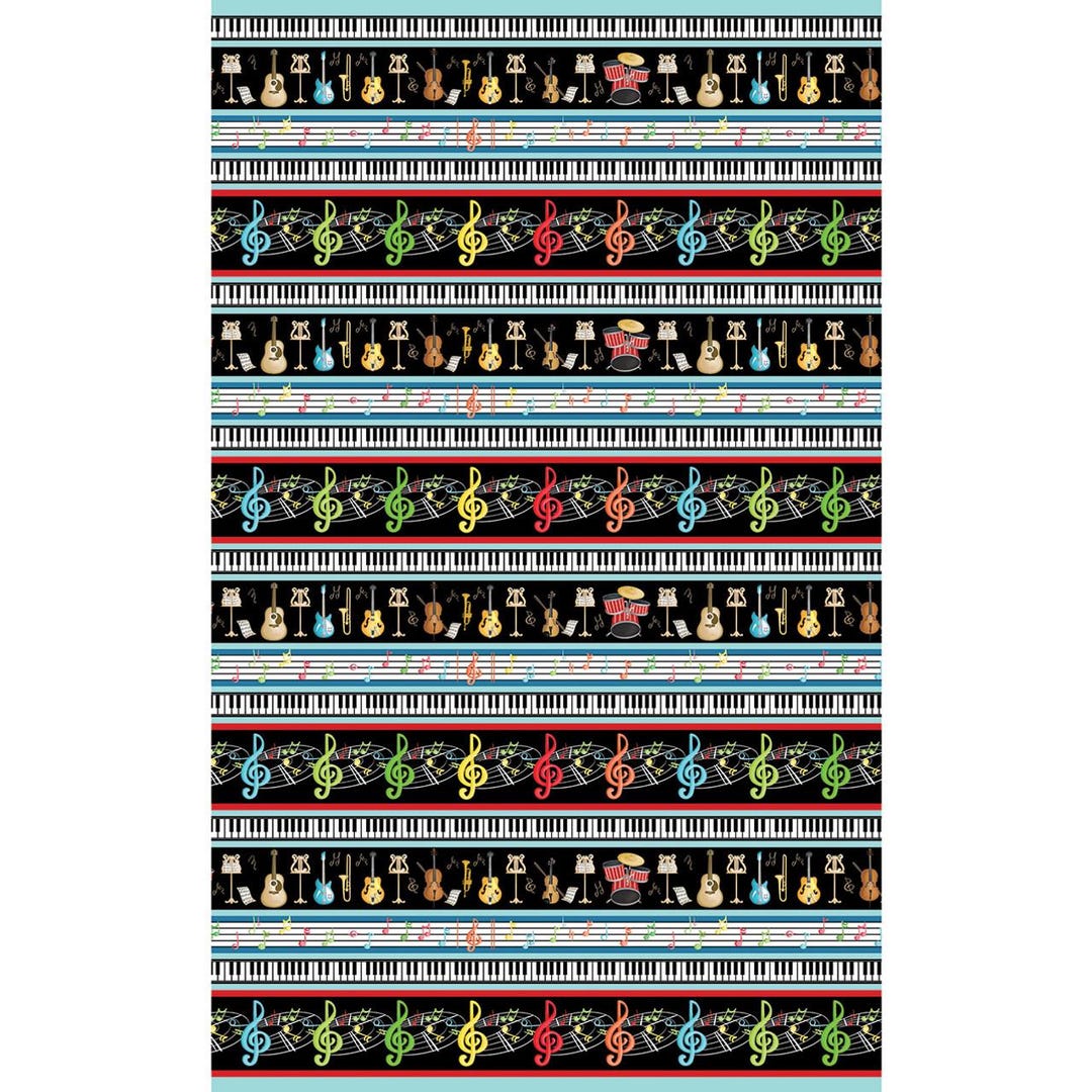 Music Fabric by the Yard / Music Stripe on Black Making Music ...