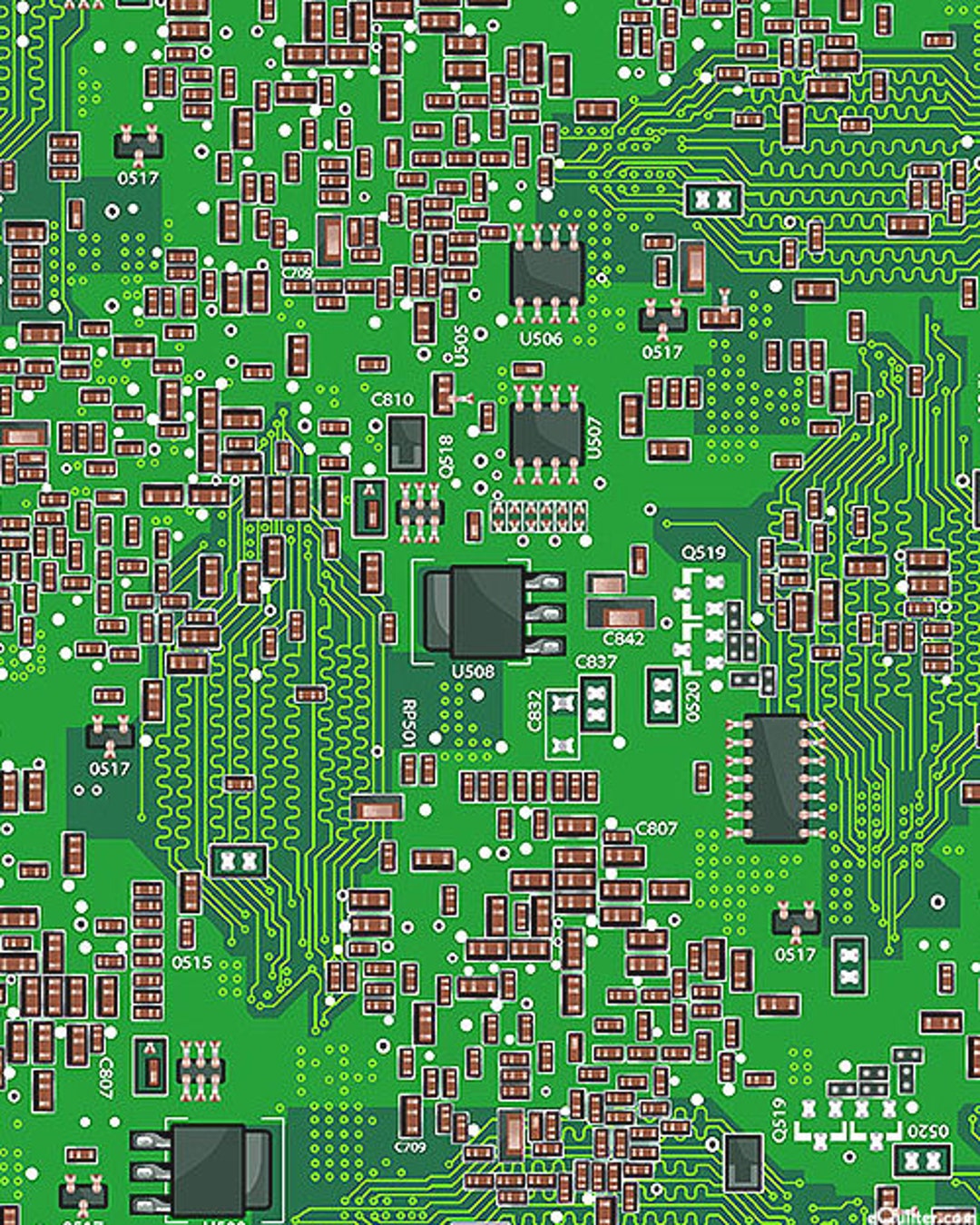 Computer Motherboard Fabric / Circuit Board Green Fabric by Kaufman ...