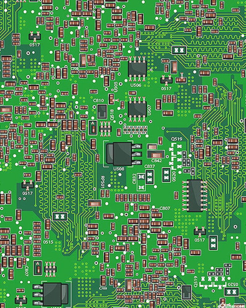 Computer Motherboard Fabric / Circuit Board Green Fabric by | Etsy