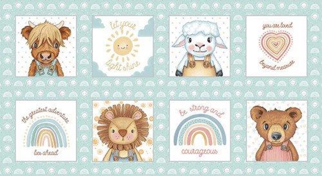 Boho Buddies Baby Animals Fabric Panel 10" Blocks by Henry Glass ...