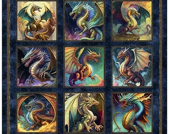 Dragon Fyre Quilt Panel by QT Fabrics / Small Dragon Picture Patches ...