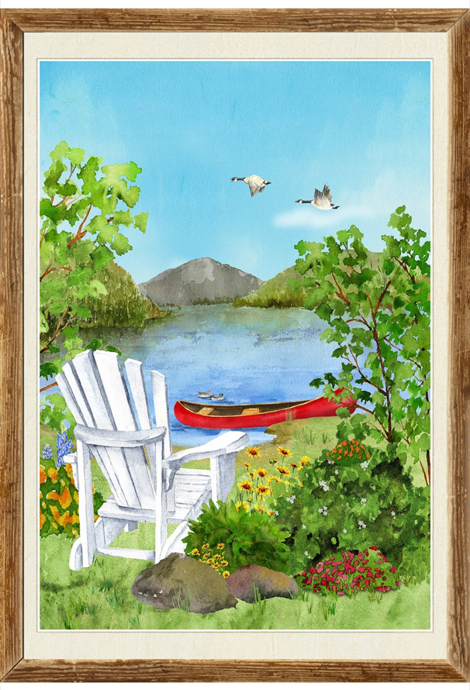 Dockside Lake Scene Panel Lakeside Afternoon Fabric Panel / 30 - Etsy