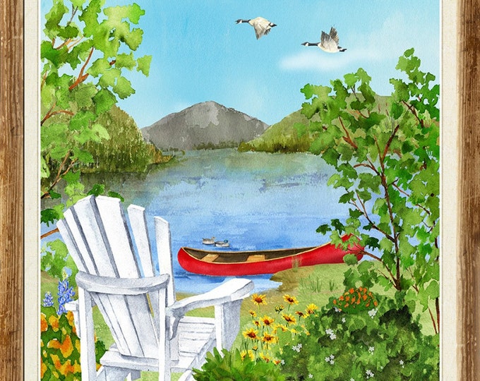 Dockside Lake Scene Panel Lakeside Afternoon Fabric Panel / 30 X 44 ...